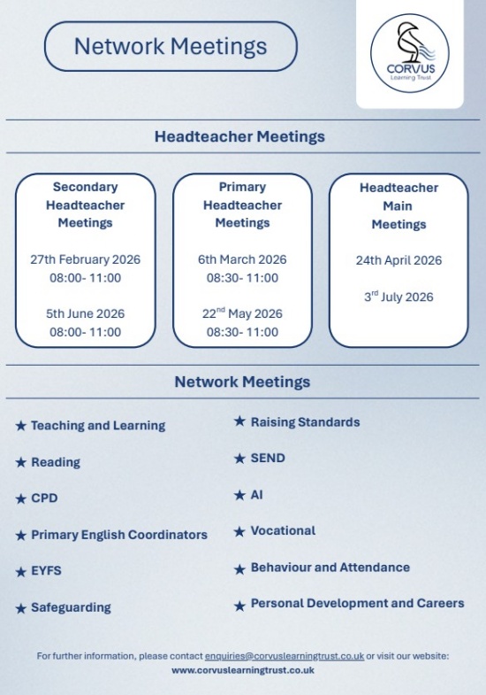 Corvus Learning Trust - Upcoming Network Meetings
